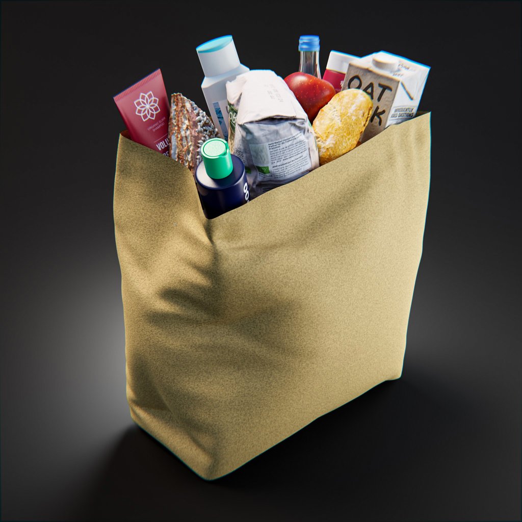 BlenderKit | Download the Food filled shopping bag model