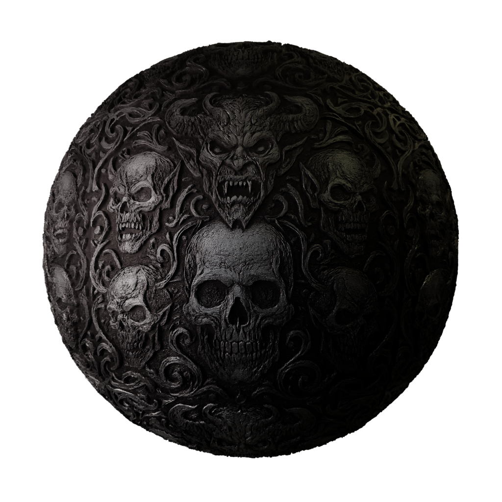 Metal Engraved Dark Demon Skull | FREE metal materials | BlenderKit