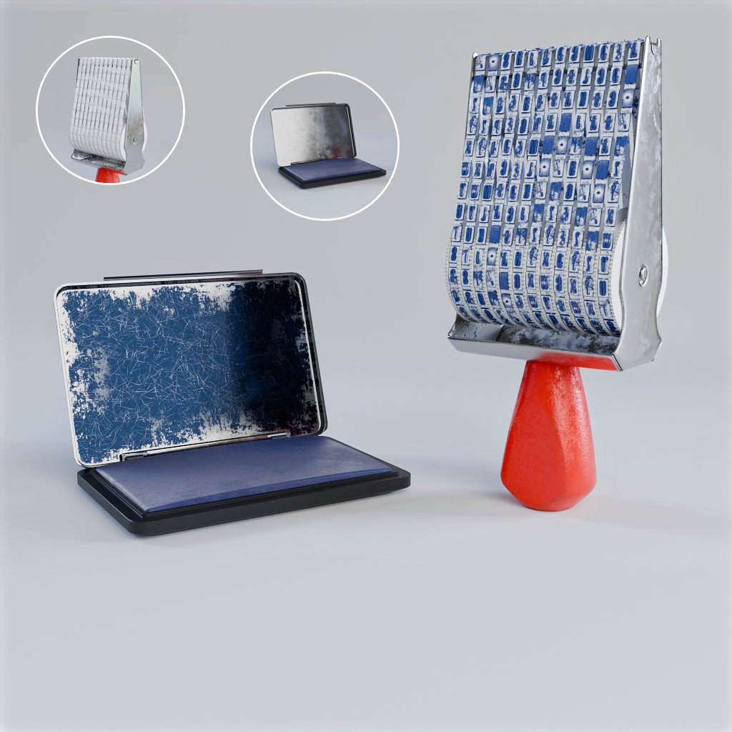 Set manual paper stamp | Office Furniture models | BlenderKit
