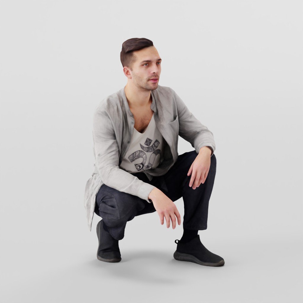 Squatting Observer | Men models | BlenderKit