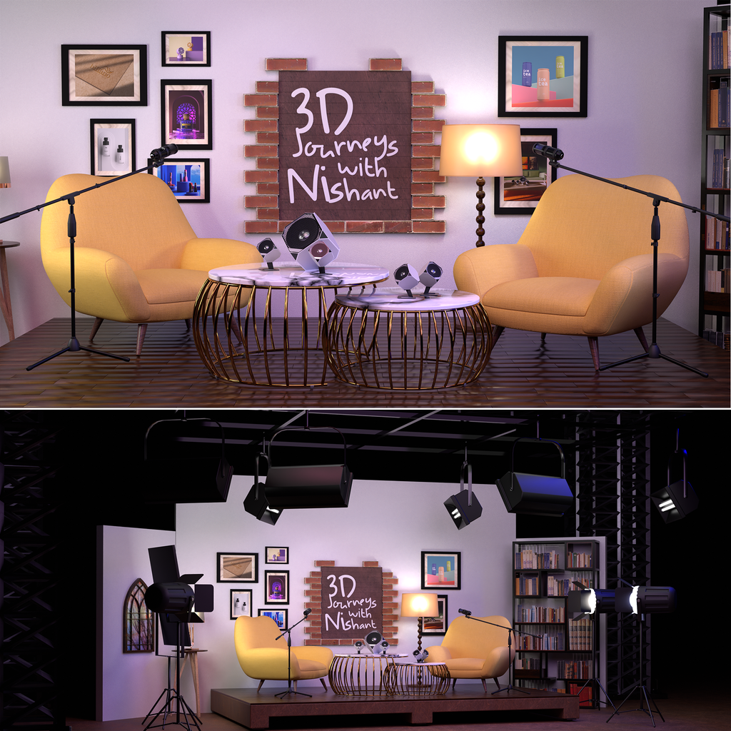 Podcast setup Portable | YouTube/Podcast Studios scenes | BlenderKit