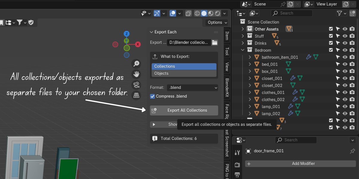 Export Each - Batch Export Collections / Object with One Click | BlenderKit