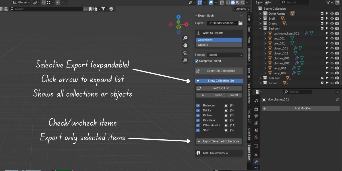 Export Each - Batch Export Collections / Object with One Click | BlenderKit