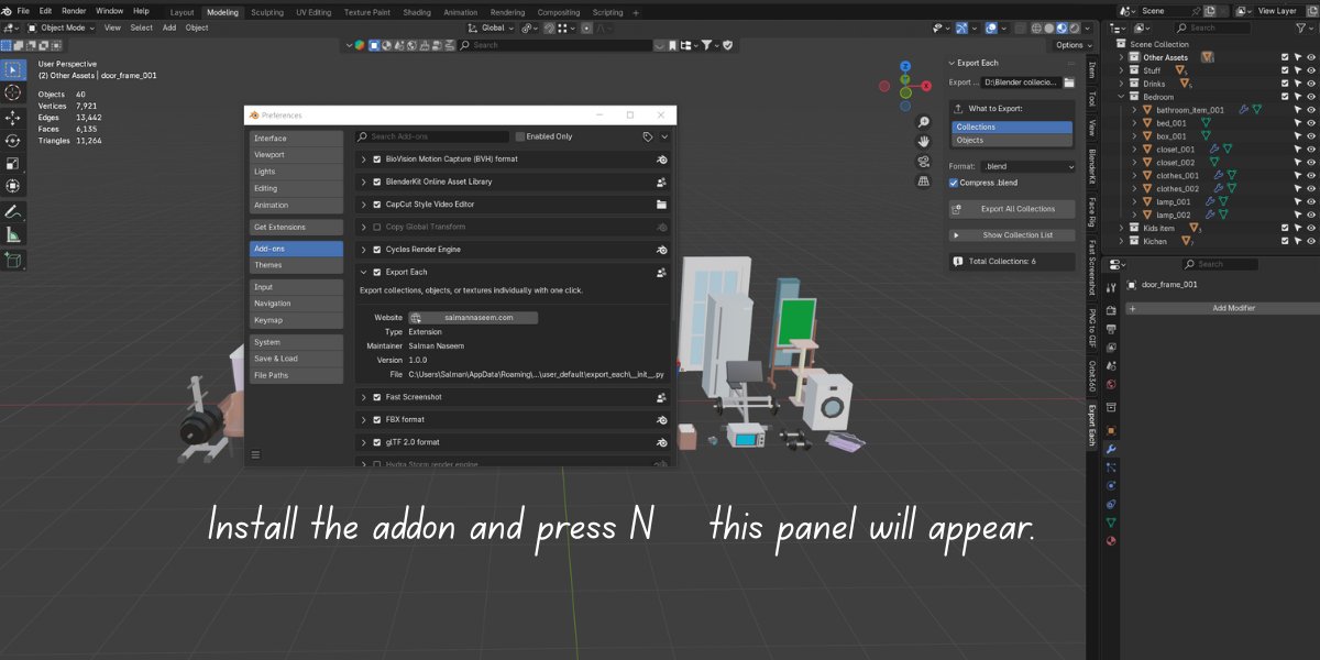 Export Each - Batch Export Collections / Object with One Click | BlenderKit