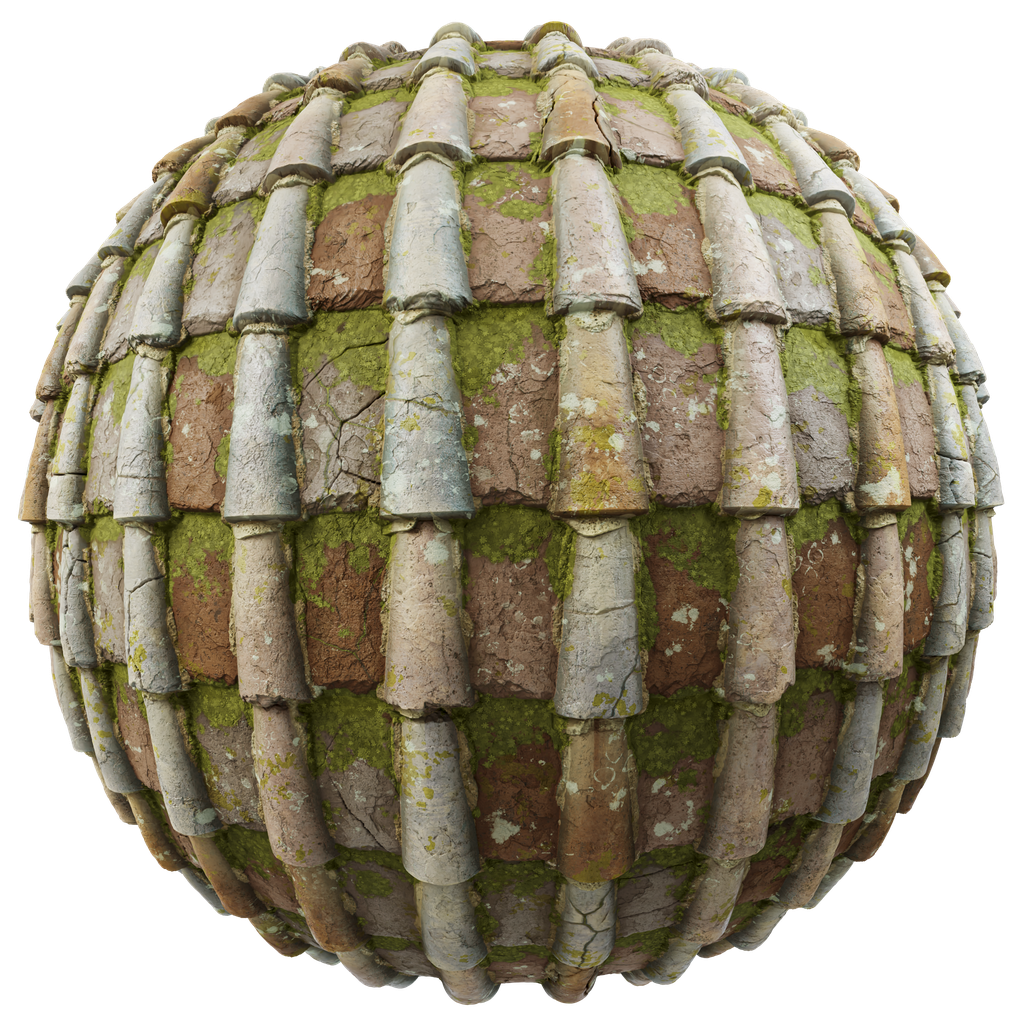 Mossy Roof Tiles PBR Texture Seamless | FREE roofing materials | BlenderKit
