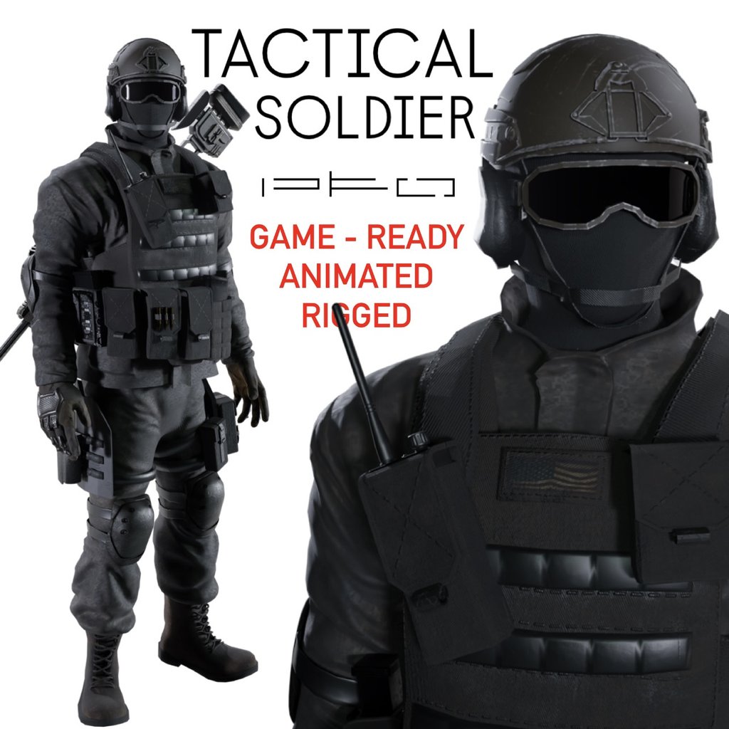 Tactical Soldier In Black | Military Characters models | BlenderKit