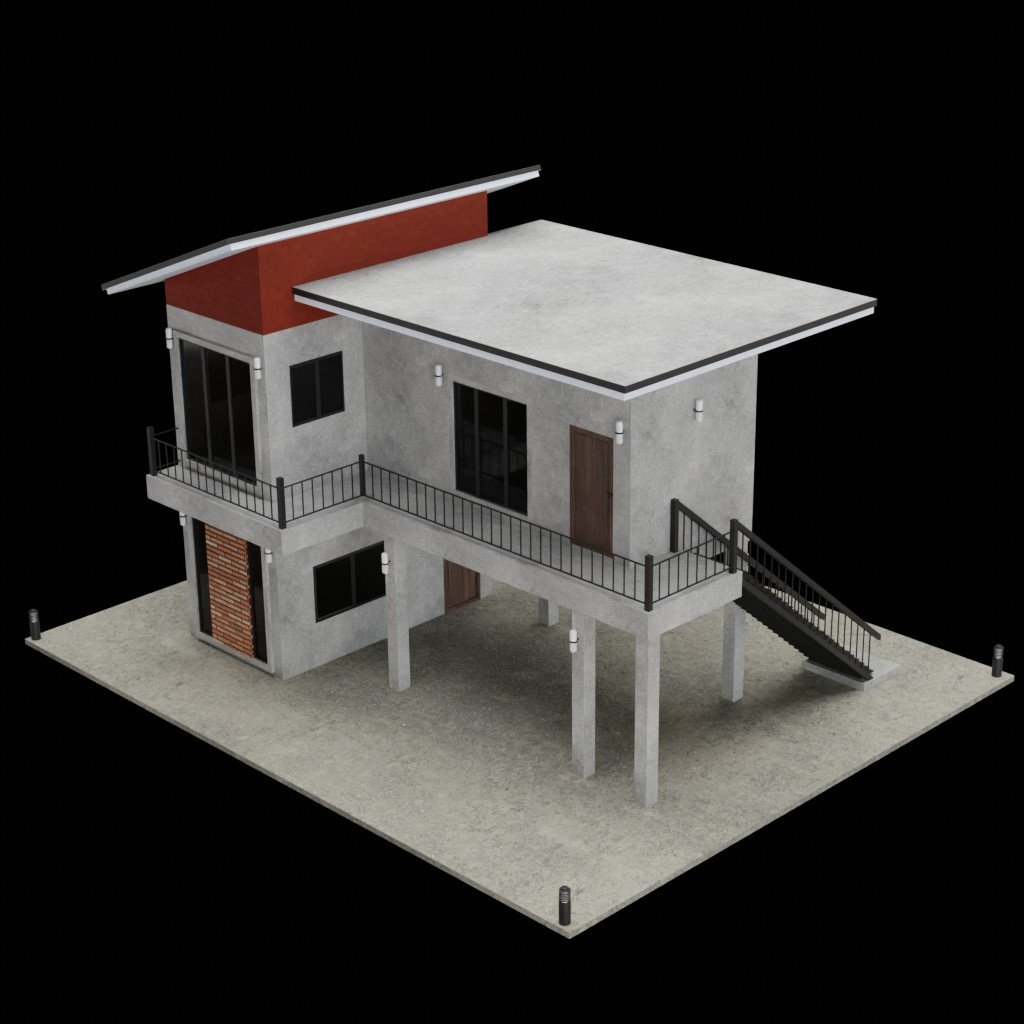 Modern elevated house | Private Buildings models | BlenderKit