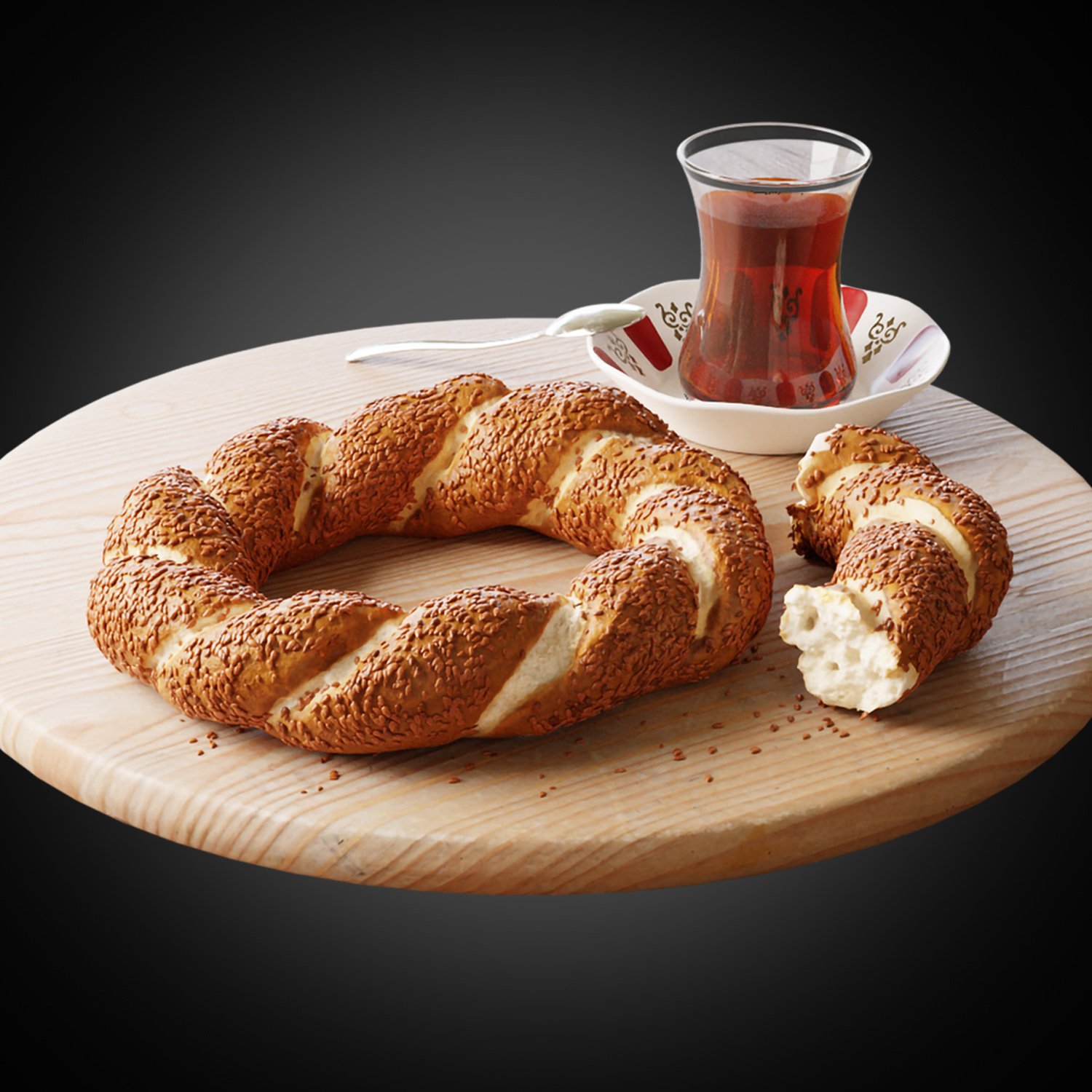 Simit and Tea | Food models | BlenderKit