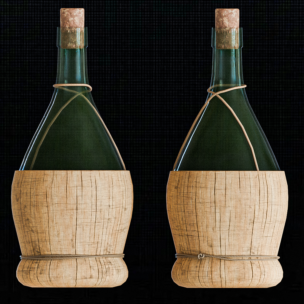 Tuscan Wine in Fiasco Basket | Food / Drinks models | BlenderKit