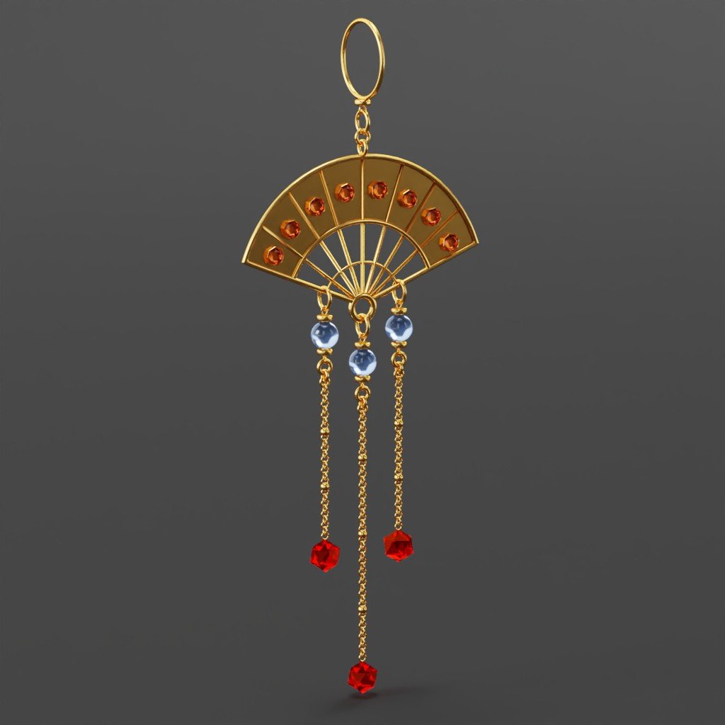 Traditional Chinese Fan Earring | Accessories models | BlenderKit