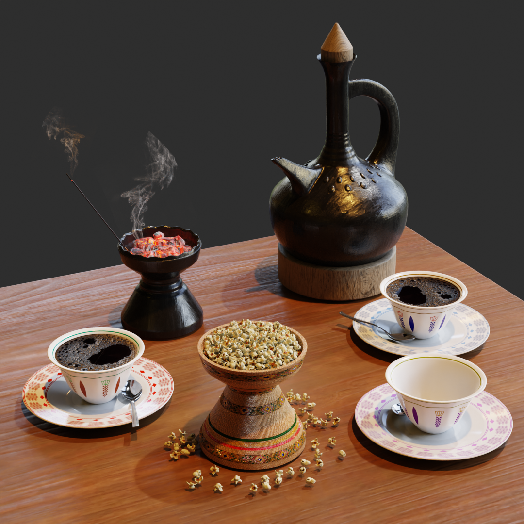 Coffee serving set, Ethiopian | FREE Decoration Sets models | BlenderKit