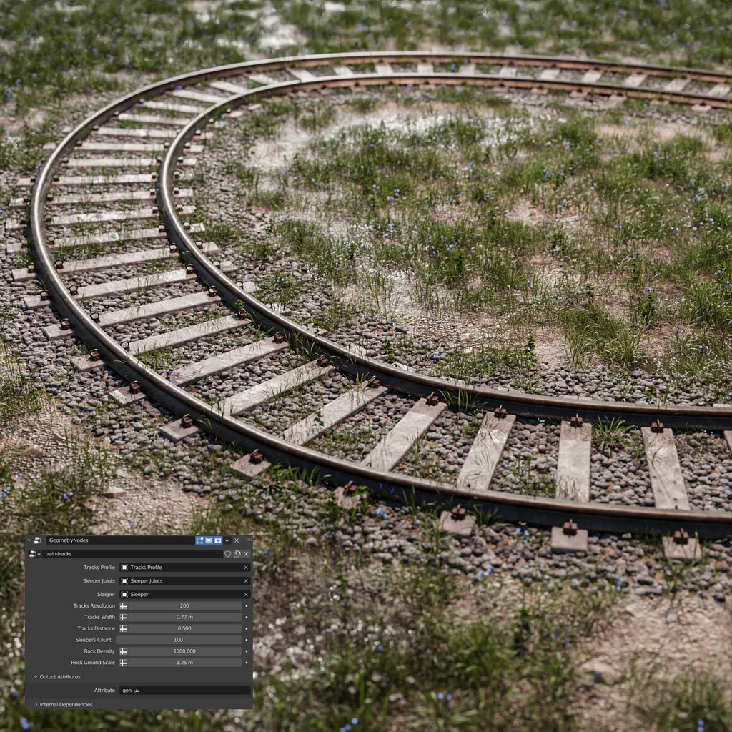 Procedural Train Tracks (GN) | Industrial models | BlenderKit