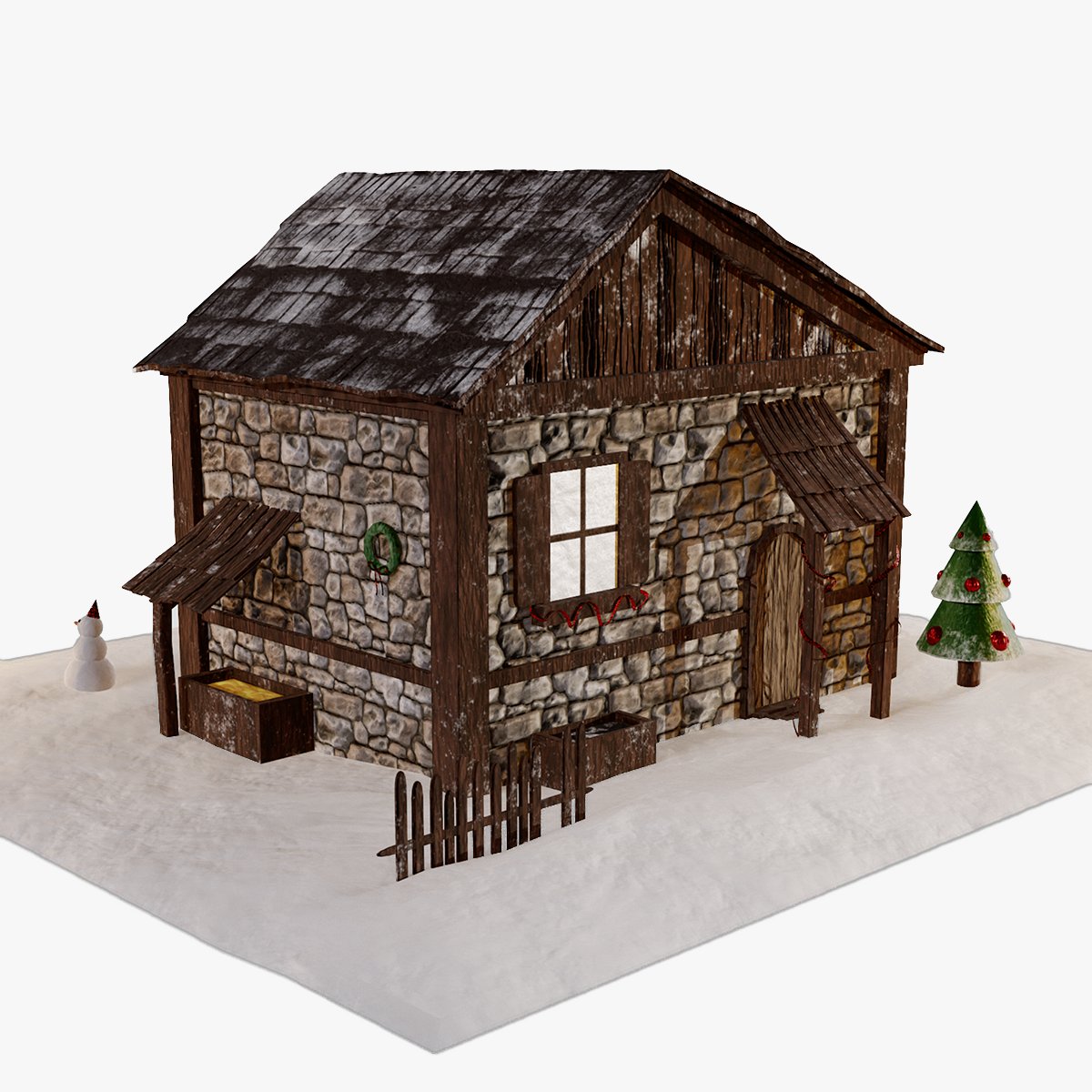 Decorated winter house | Private Buildings models | BlenderKit