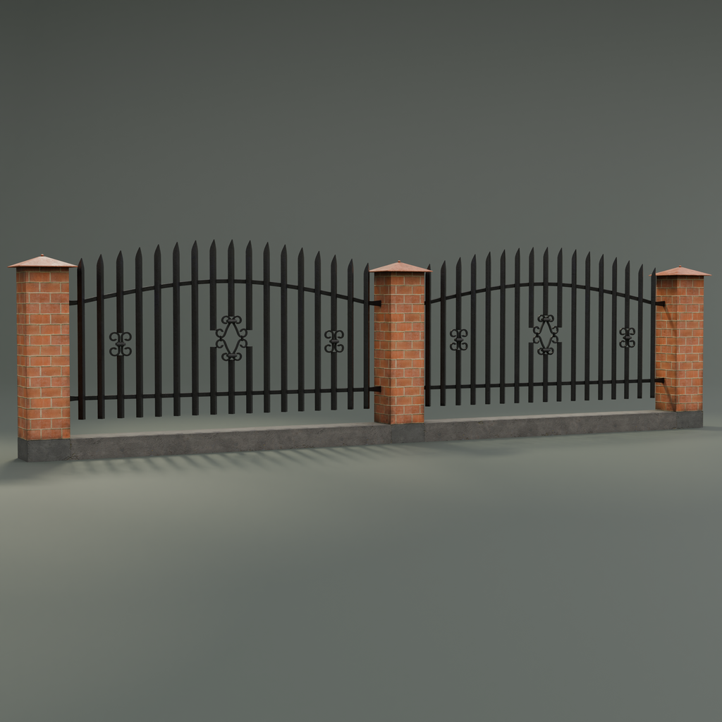 Brick and Iron Segment Fence | FREE Fences models | BlenderKit