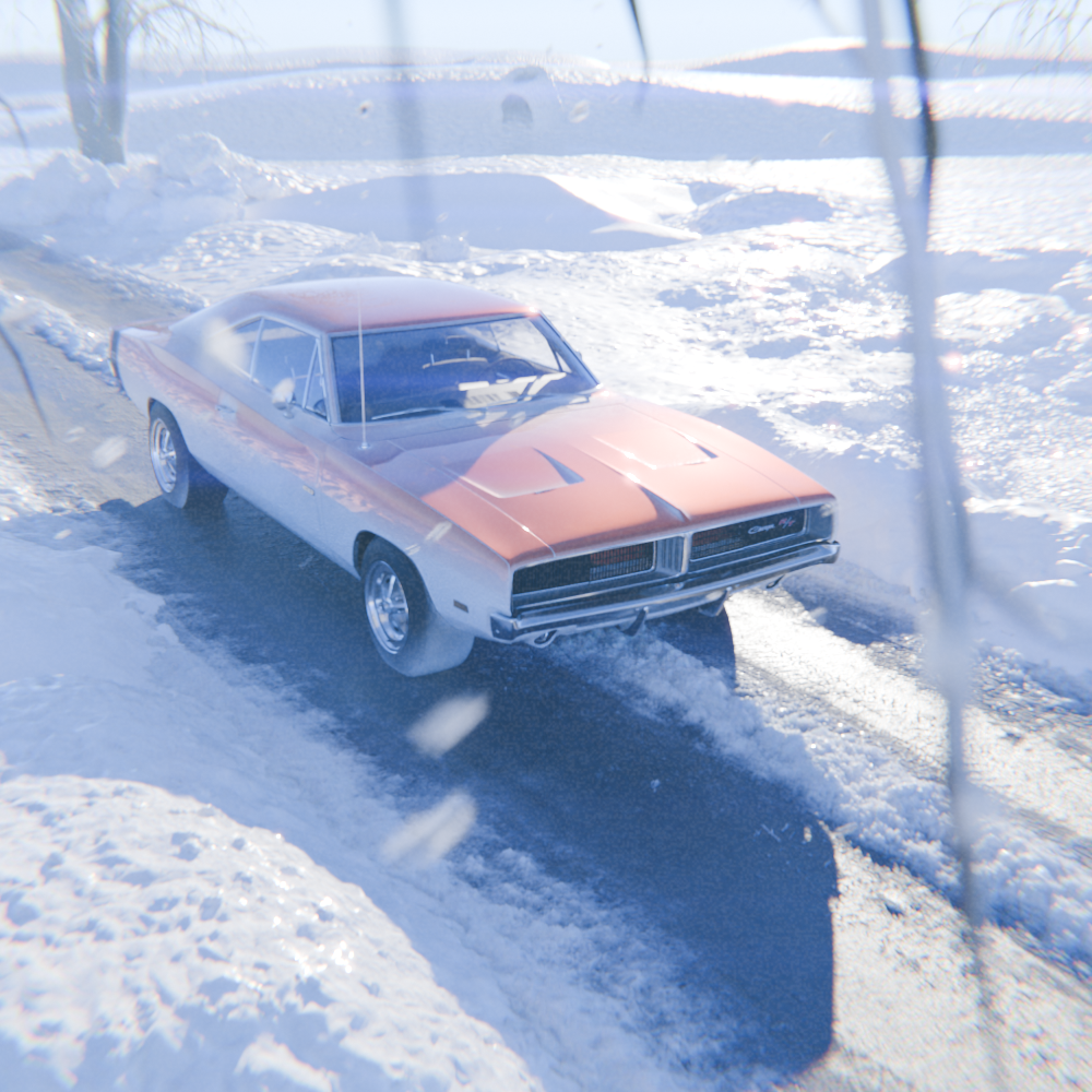 Dodge Carger 69 in Winter Environment | Nature scenes | BlenderKit