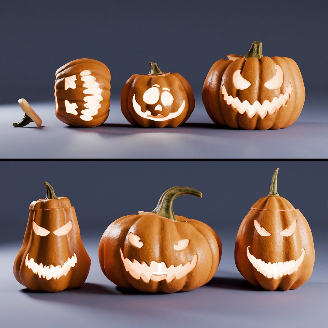Halloween pumpkins set | Holiday Decorations models | BlenderKit
