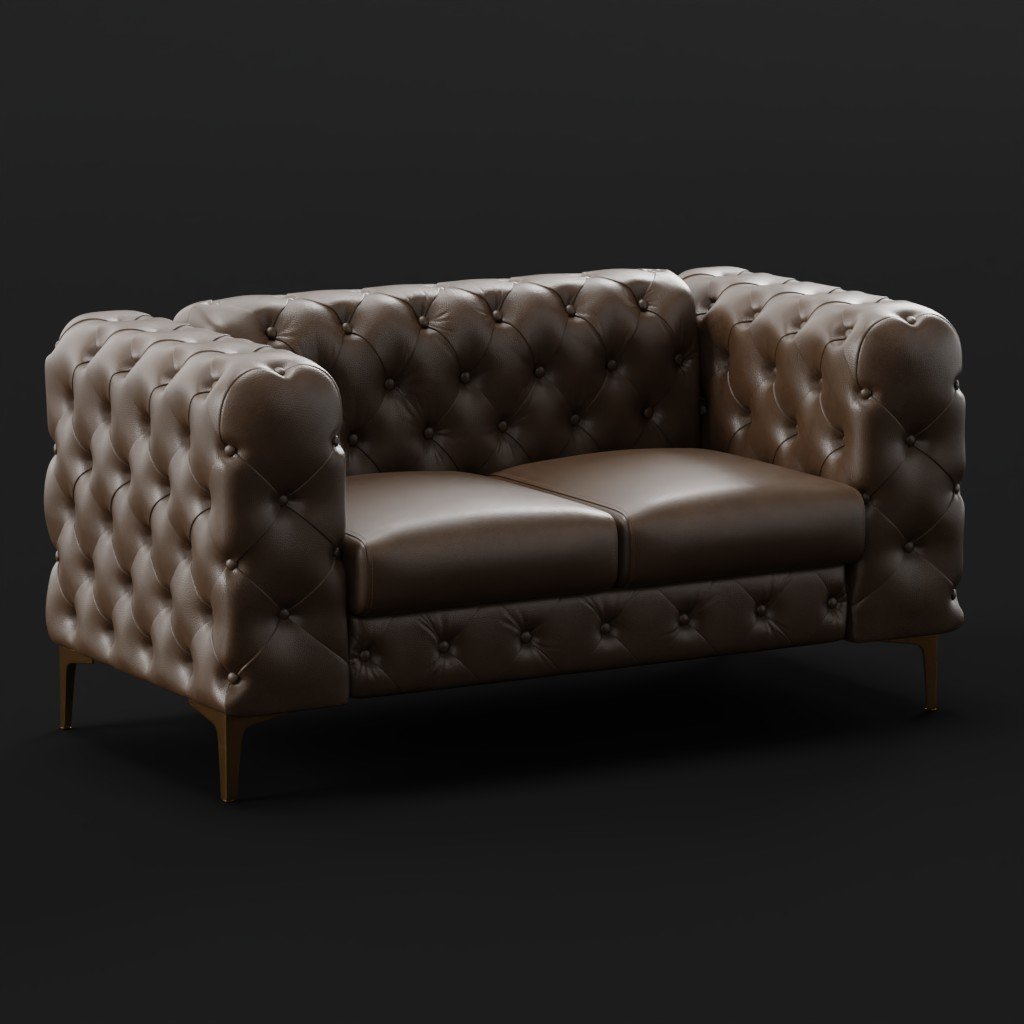 Chesterfield Loveseat - Brown Leather | Sofas models | BlenderKit