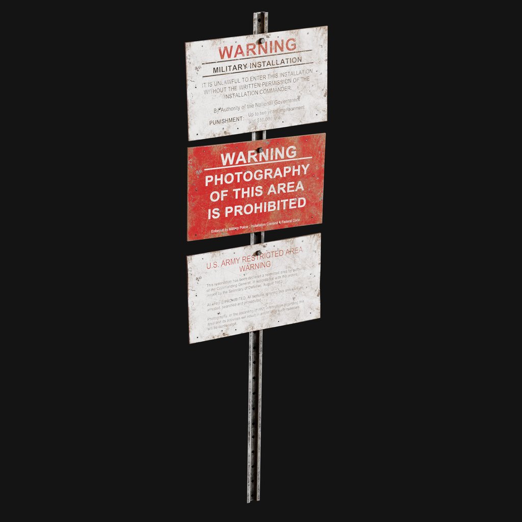 Metal Top-Secret US Base Sign Post | Military models | BlenderKit