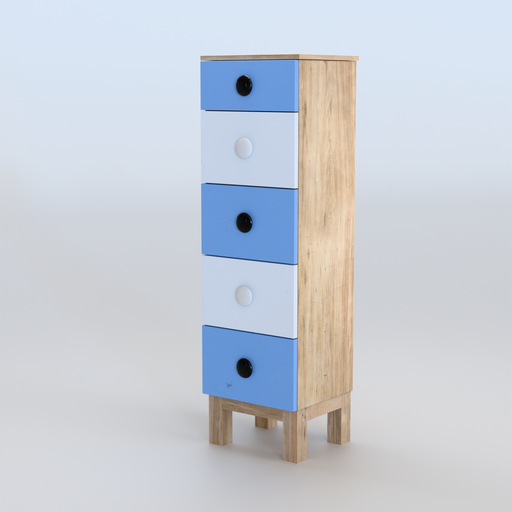 Blue & white 5 drawer chest kids room | Commodes models | BlenderKit