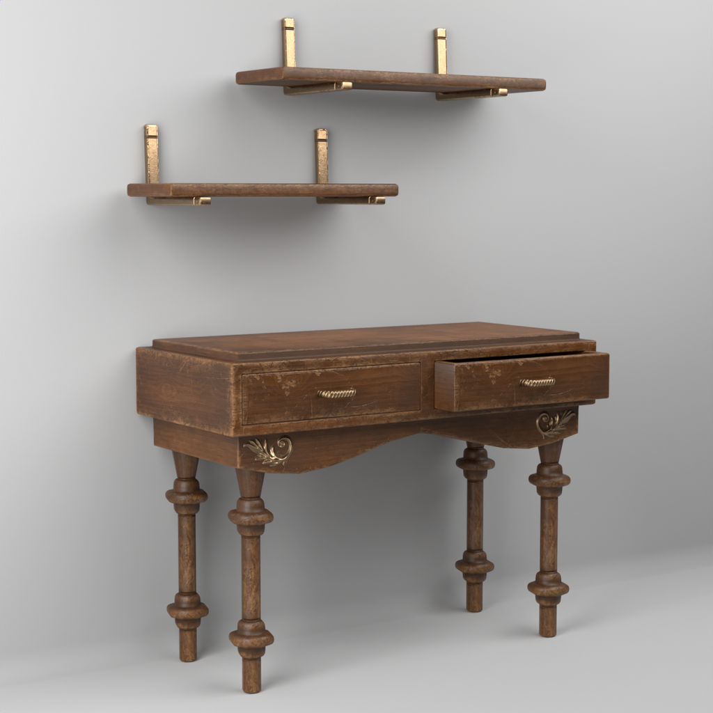 Antique Wooden Table and Shelf | Tables models | BlenderKit