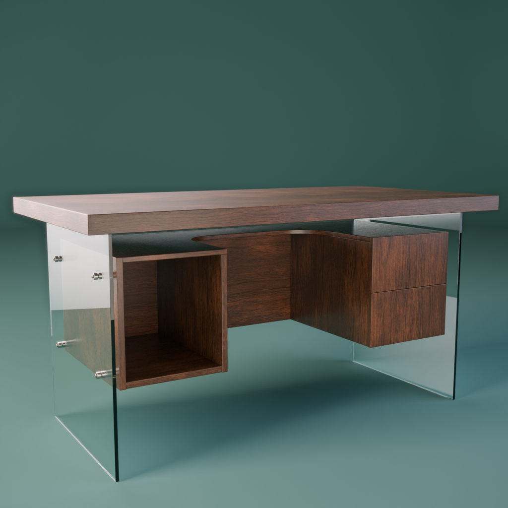 Modernist Glass Wood Desk | FREE Desks models | BlenderKit