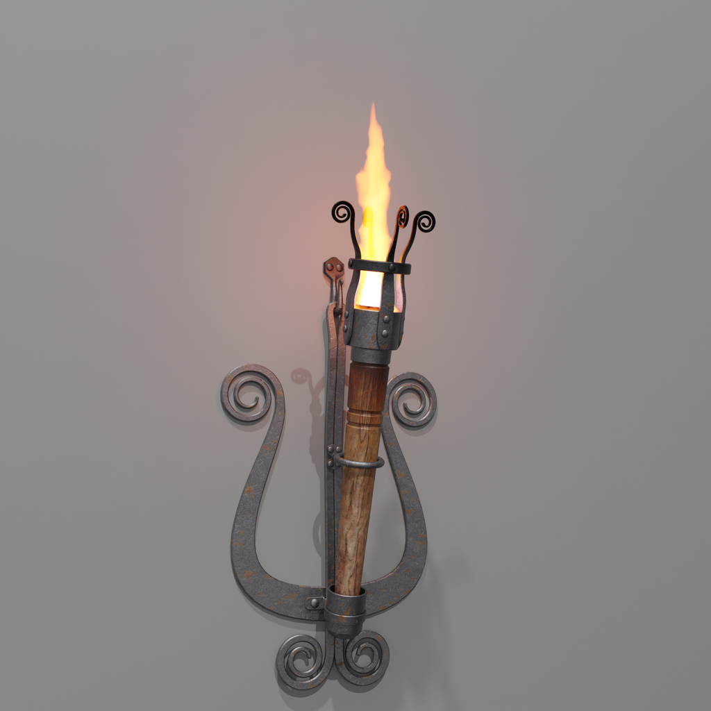 Old wrought iron oil wick torch | FREE Wall Light models | BlenderKit