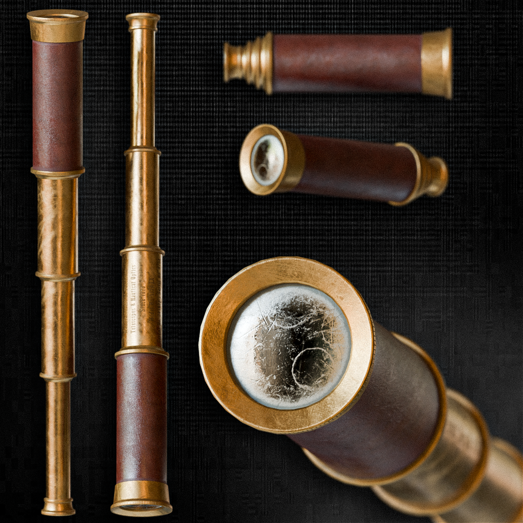 Vintage Brass Telescope (Collapsible) | Military models | BlenderKit