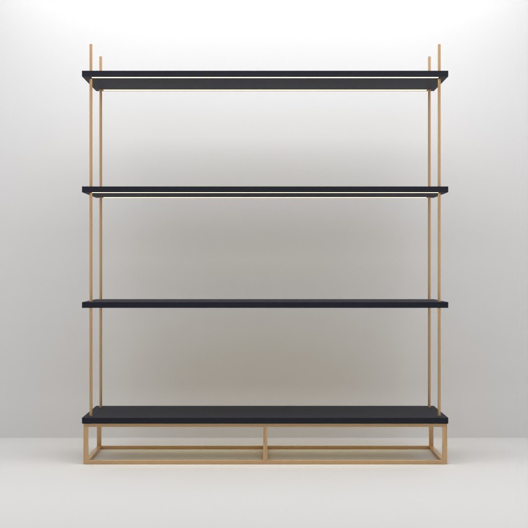 Brass Rod Navy Shelf with LED | Bookcases models | BlenderKit