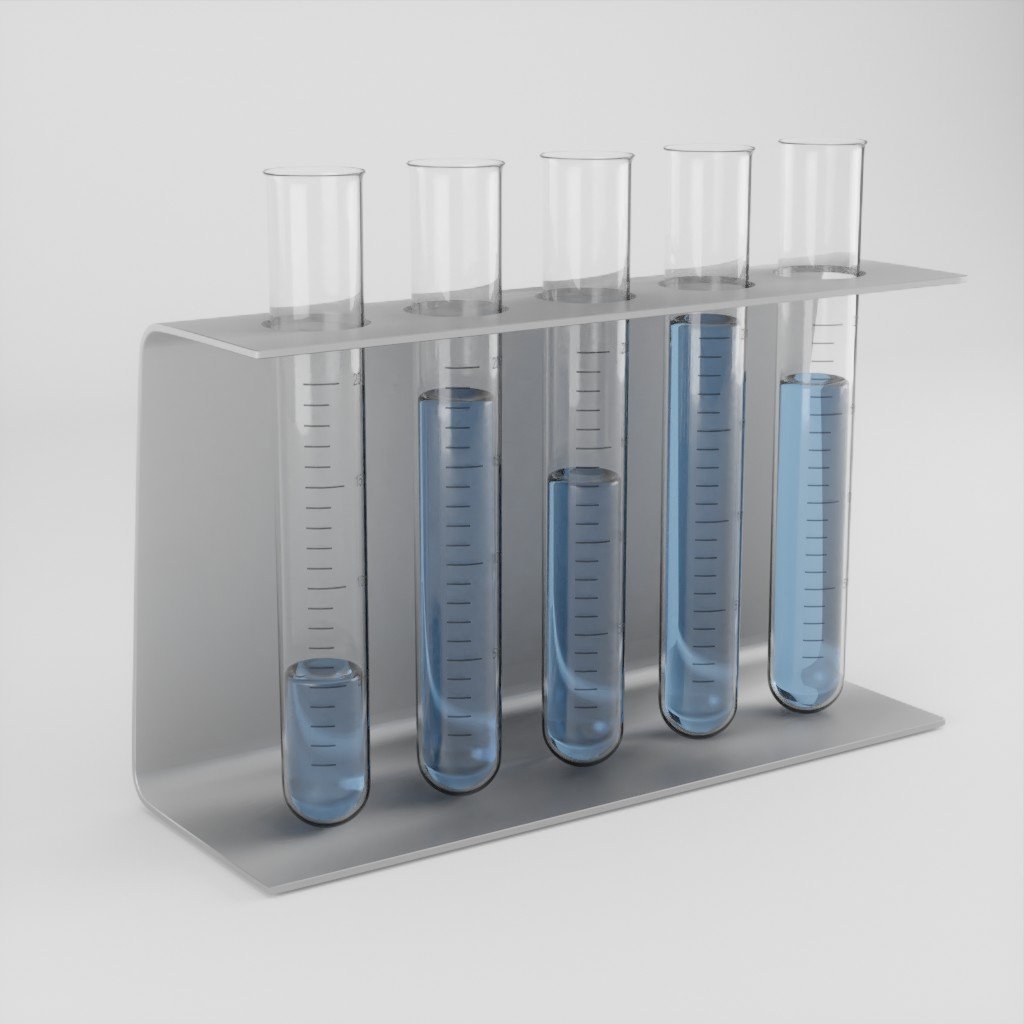 Laboratory Tubes with blue fluid | Lab Equipment models | BlenderKit