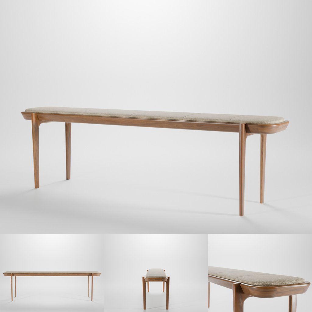 Aesthetic wooden long bench | Chairs models | BlenderKit