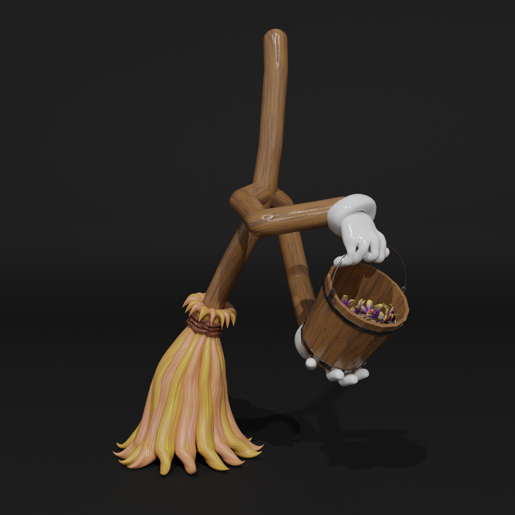 Cartoon broom pours flowers | FREE Characters models | BlenderKit