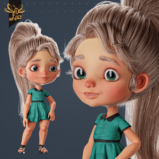 Cute Girl Character in Disney-Style | Children models | BlenderKit