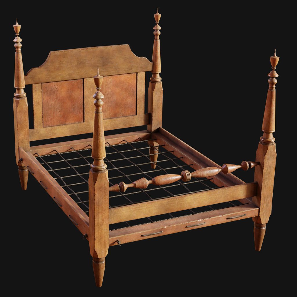1800s Four-Poster Rope Bed | Beds models | BlenderKit
