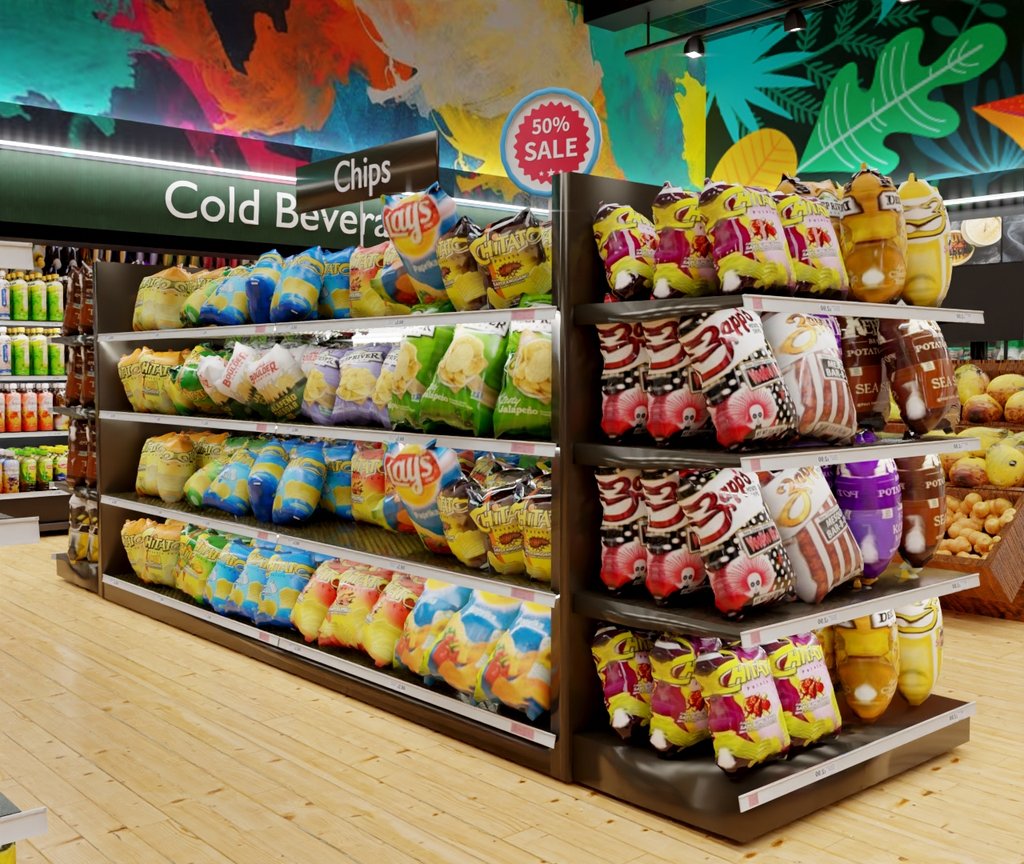 Snakcs retail shelve gondola | Shopping / Retail models | BlenderKit
