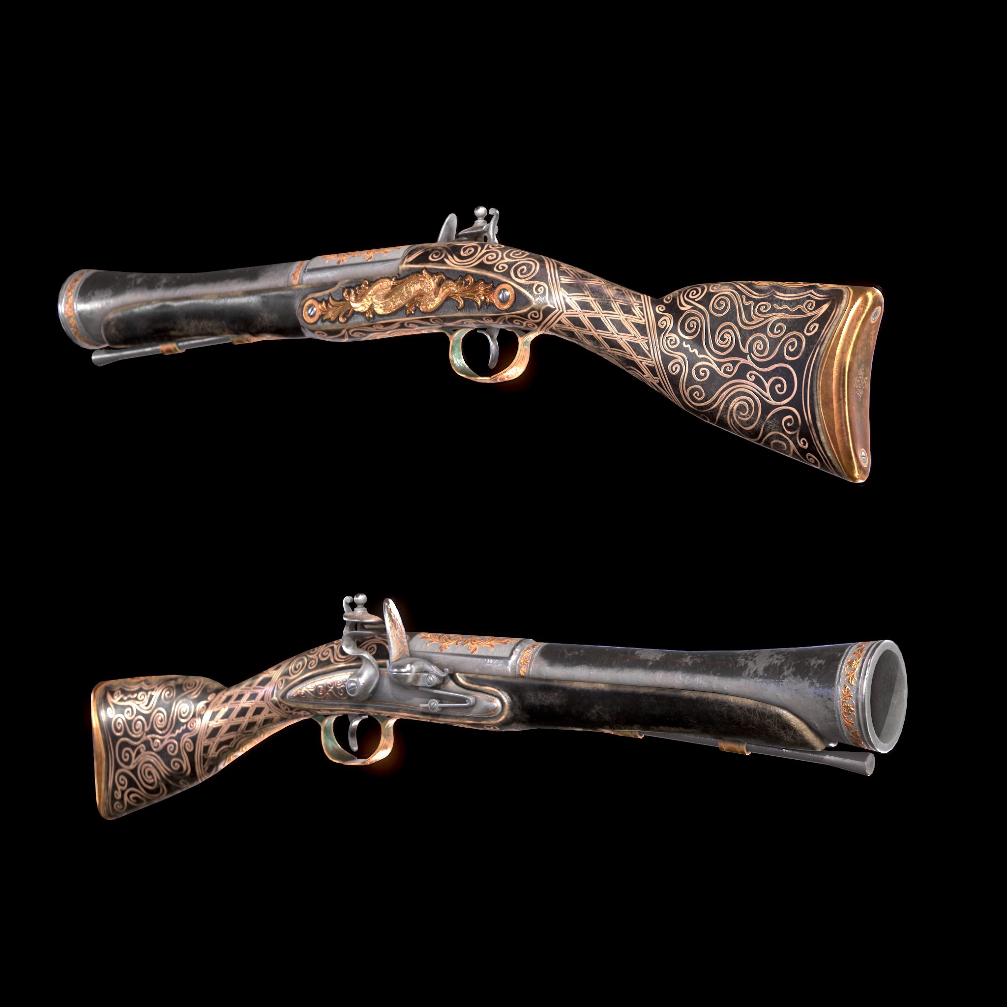 Dark Collen Flintlock Pistol | Historical Weapons models | BlenderKit