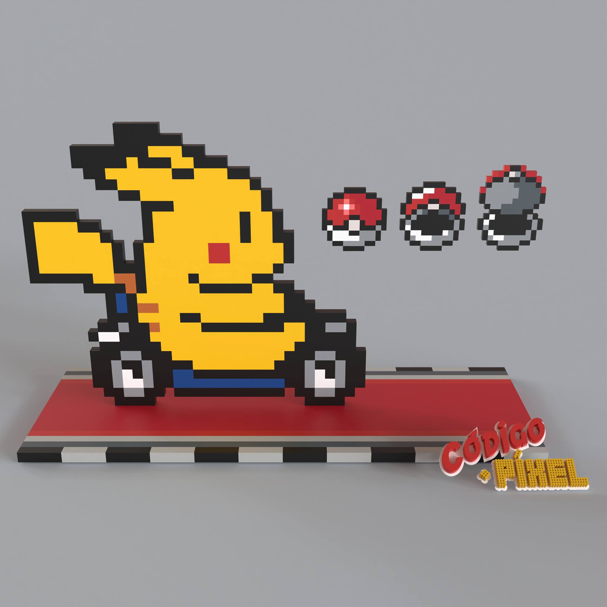 SMK076 - Super Pixel Kart Pikachu | FREE 3D Character models | BlenderKit
