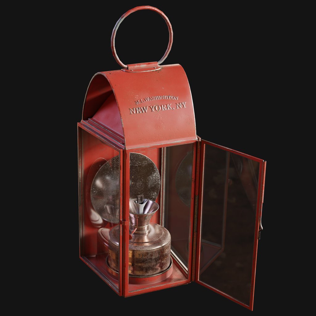 Antique Glass Reflector Oil Lantern Red | Lights models | BlenderKit
