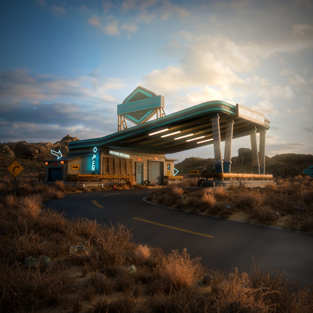 Desert Roadside Repair Garage | Thematic Scenes scenes | BlenderKit