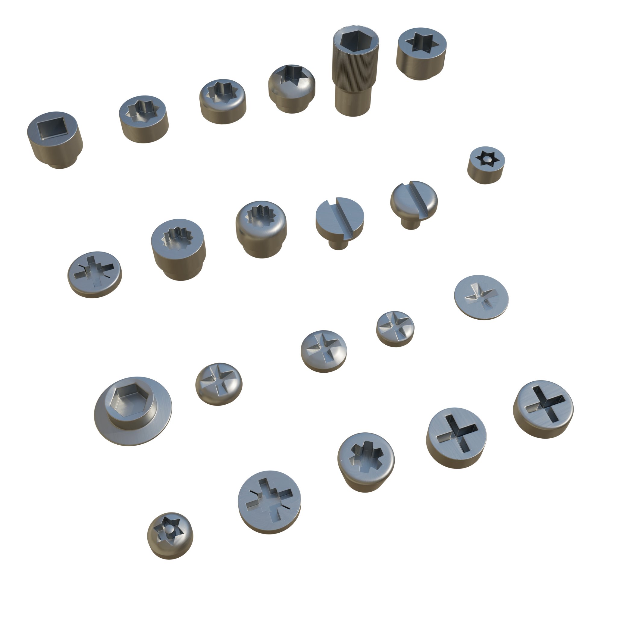 Assorted Screw Head Profiles | FREE Industrial parts models | BlenderKit