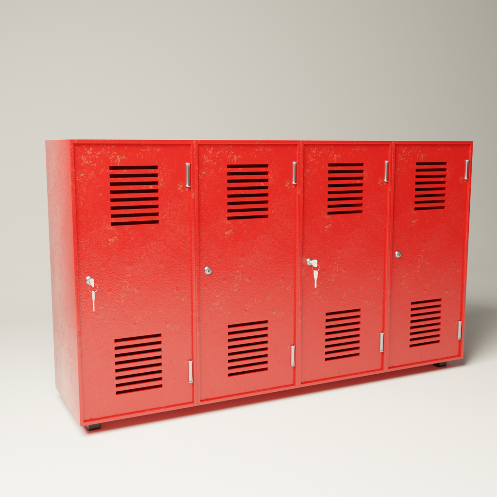 Four basic red metal lockers | FREE Office Storage Spaces models ...