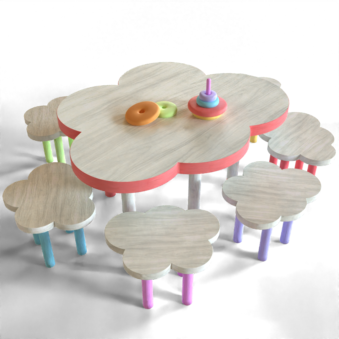 Wooden children's table with chairs | FREE Kids Tables models | BlenderKit