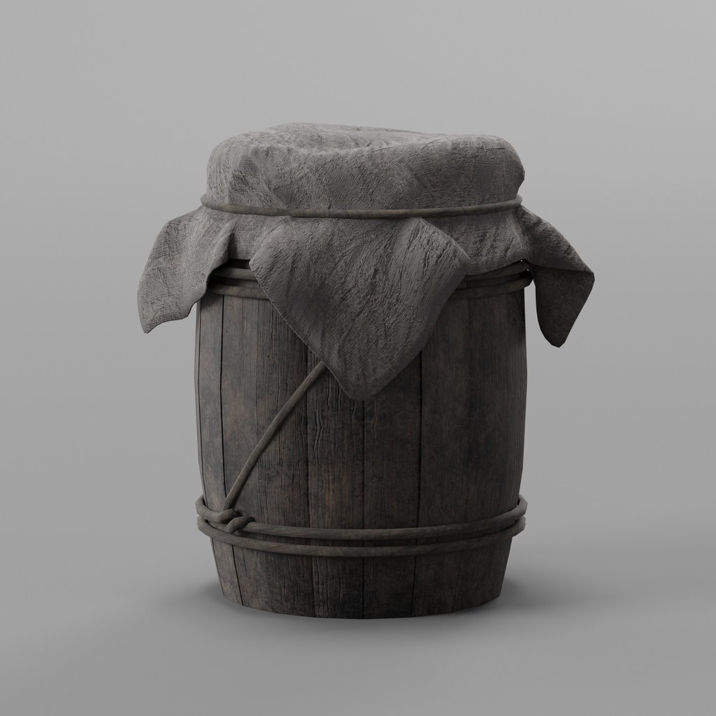 Wooden and Rope Barrel | Miscellaneous models | BlenderKit