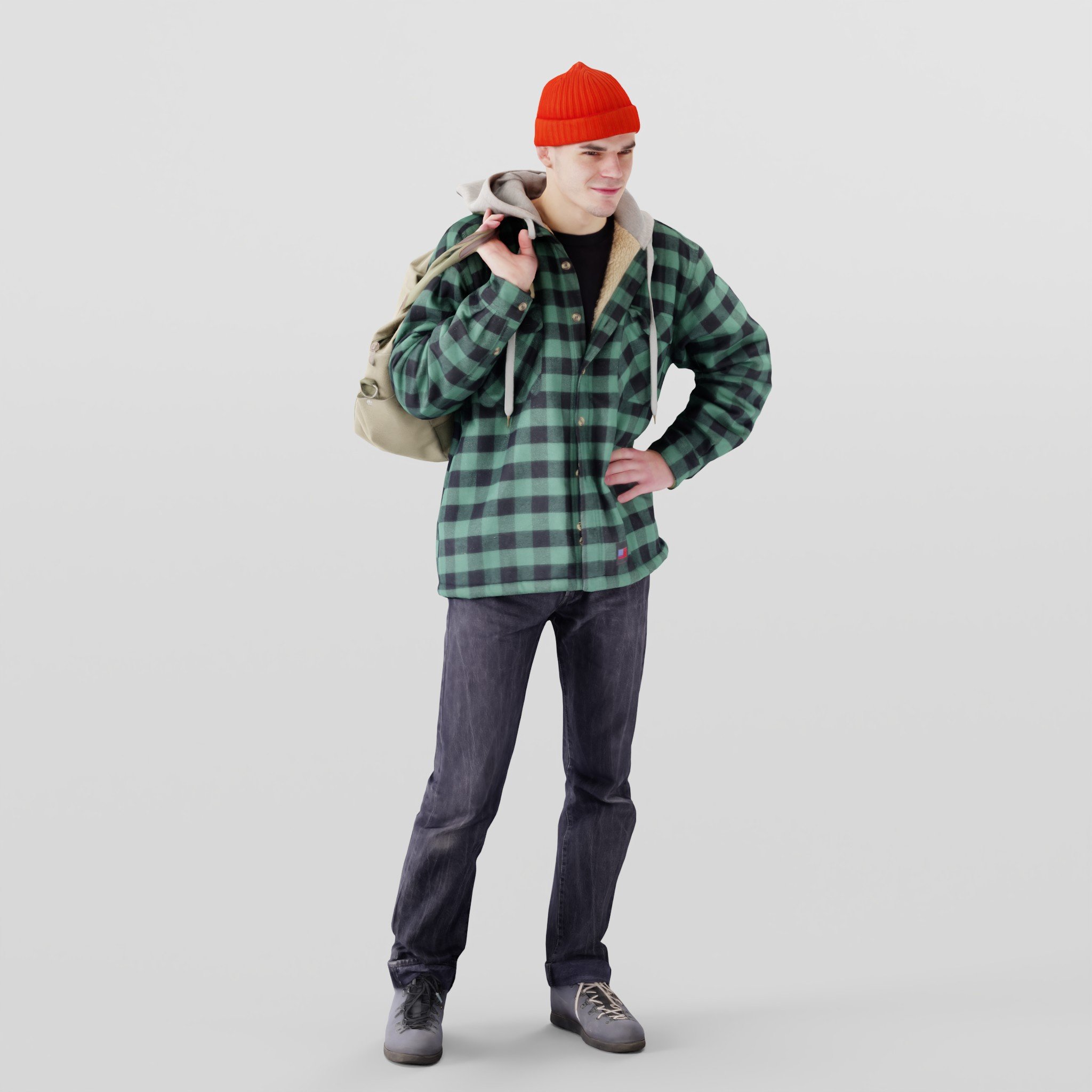 Smirk Guy in an Orange Hat | Men models | BlenderKit