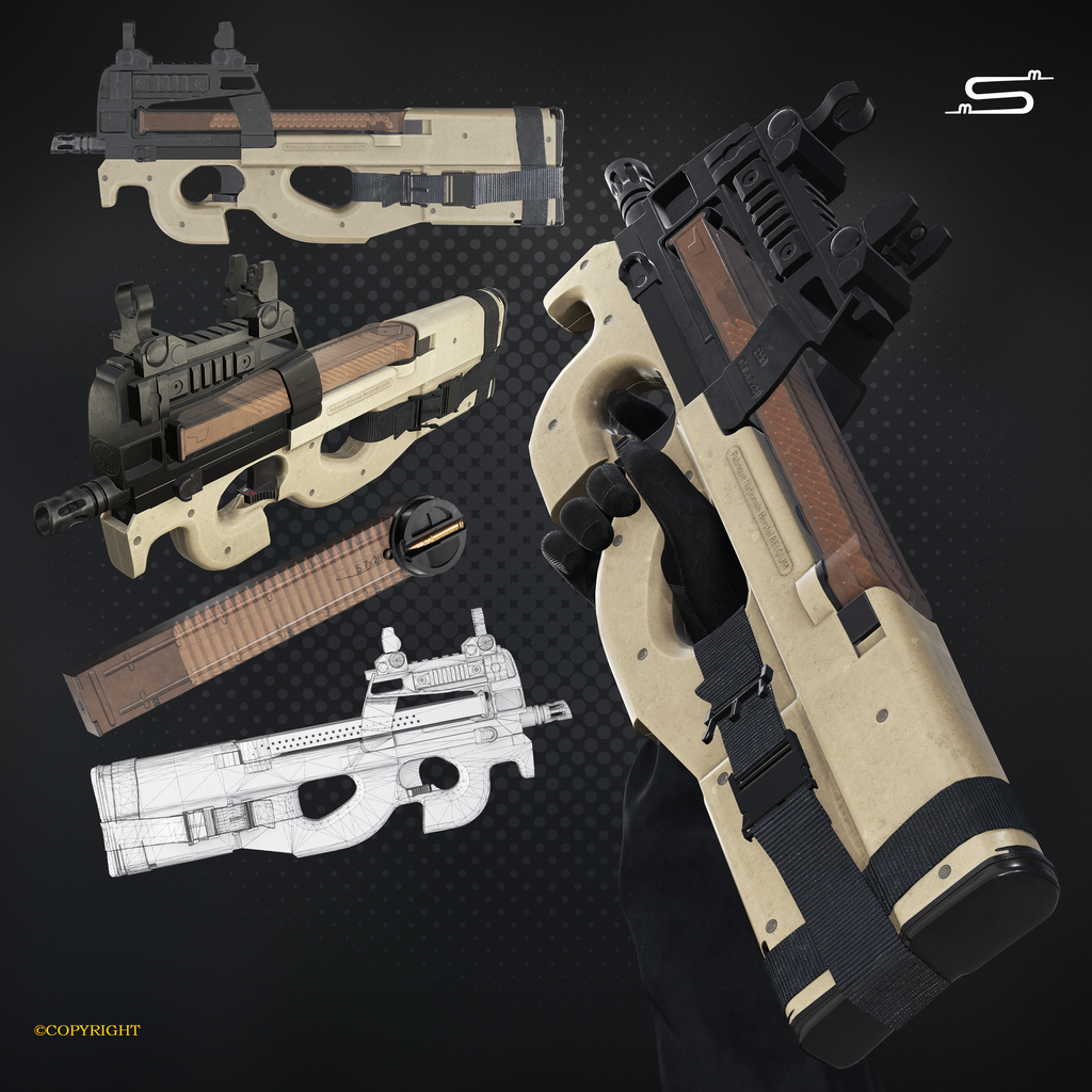FN P90 Gun - Animated | Modern Weapons models | BlenderKit