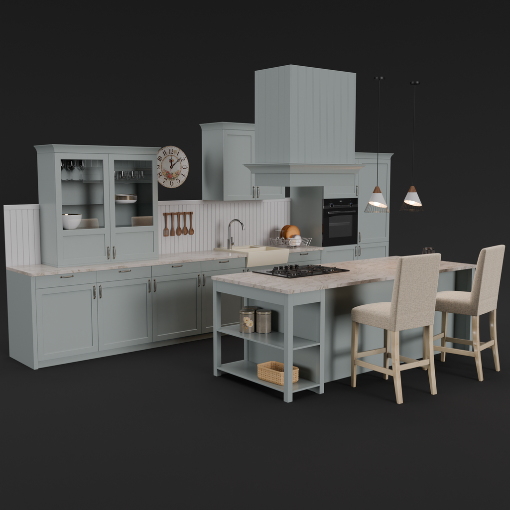Complete Rustic Kitchen Set | Kitchen Sets models | BlenderKit
