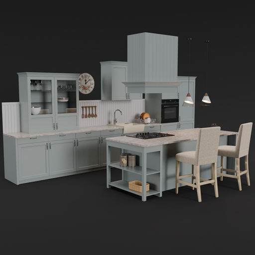 Complete Rustic Kitchen Set | Kitchen Sets models | BlenderKit