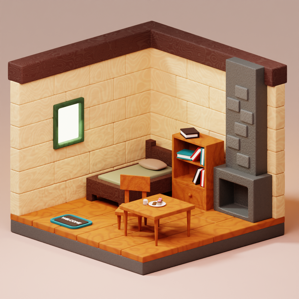 Isometric Interior of Small Cottage | FREE Isometric scenes | BlenderKit