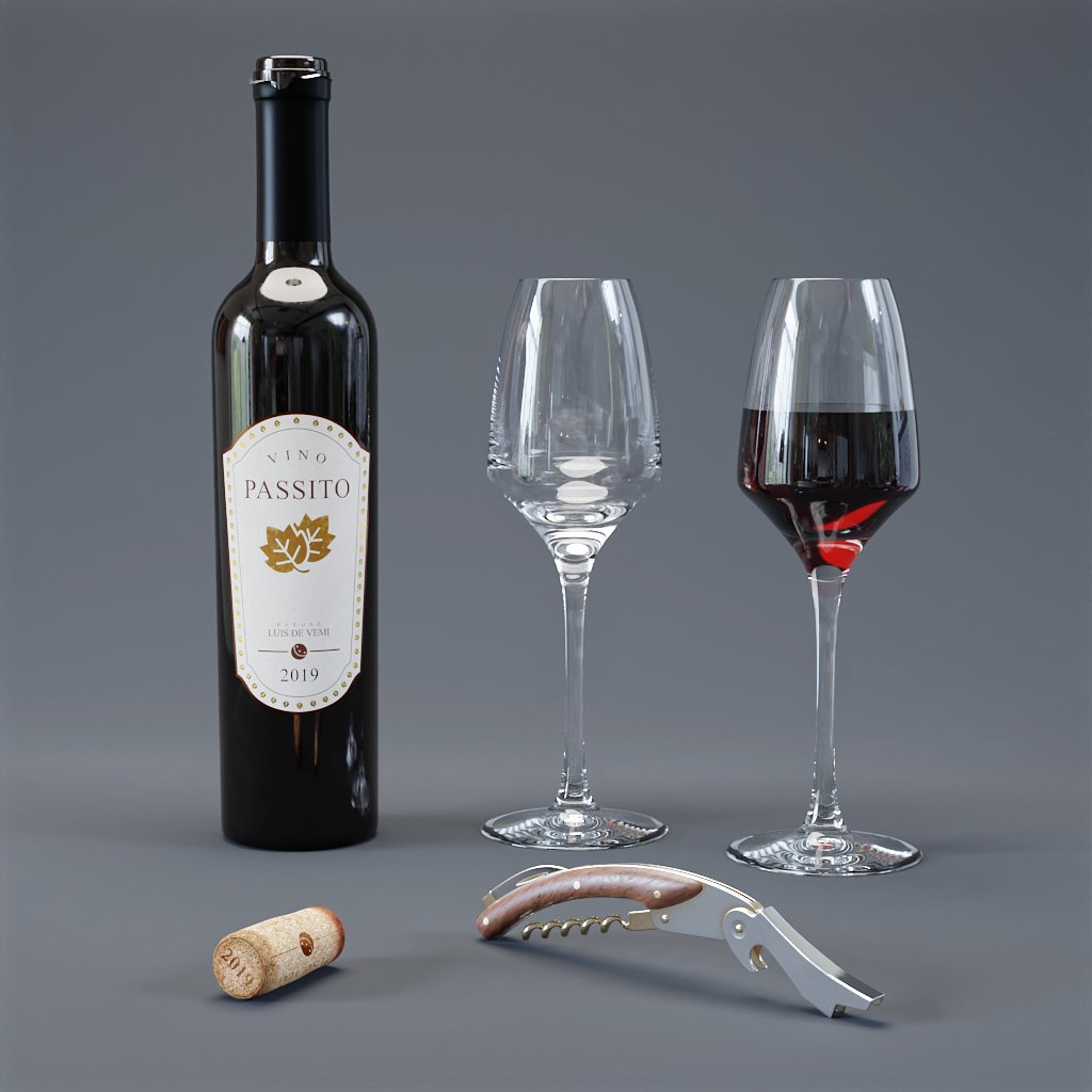 Passito wine bottle set | Beverages models | BlenderKit