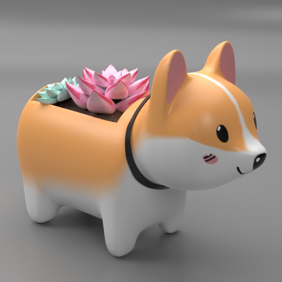 Succulent On Corgi Dog Vase | Indoor Plants models | BlenderKit