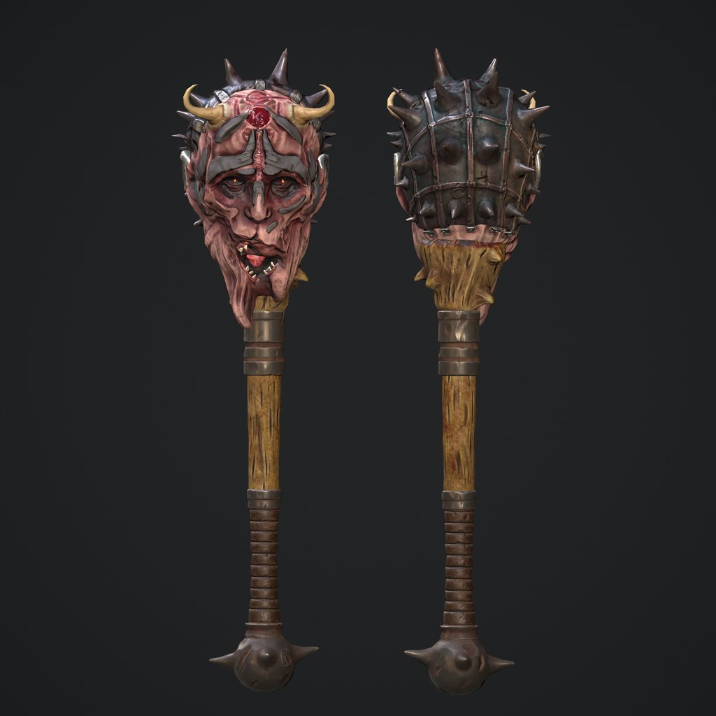 Stylized Demon Head Mace - Game Ready | Sci-Fi Weapons models | BlenderKit